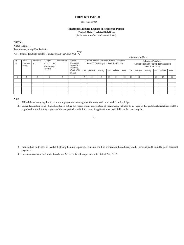 Form GST PMT 01 | PDF | Debits And Credits | Business