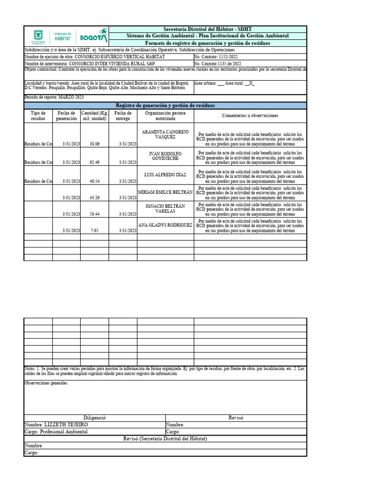 Formato Registro Control de Residuos SDHT | PDF | Residuos | Ingeniería