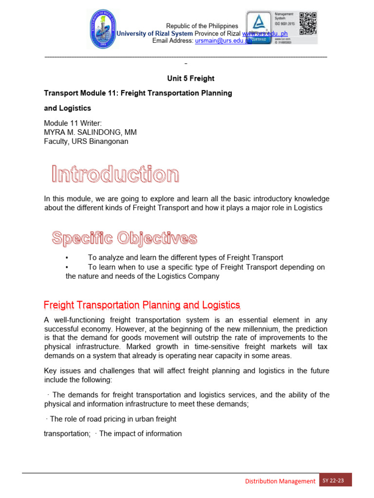 Chapter 12 Freight Transportation Planning | PDF | Logistics | Supply Chain