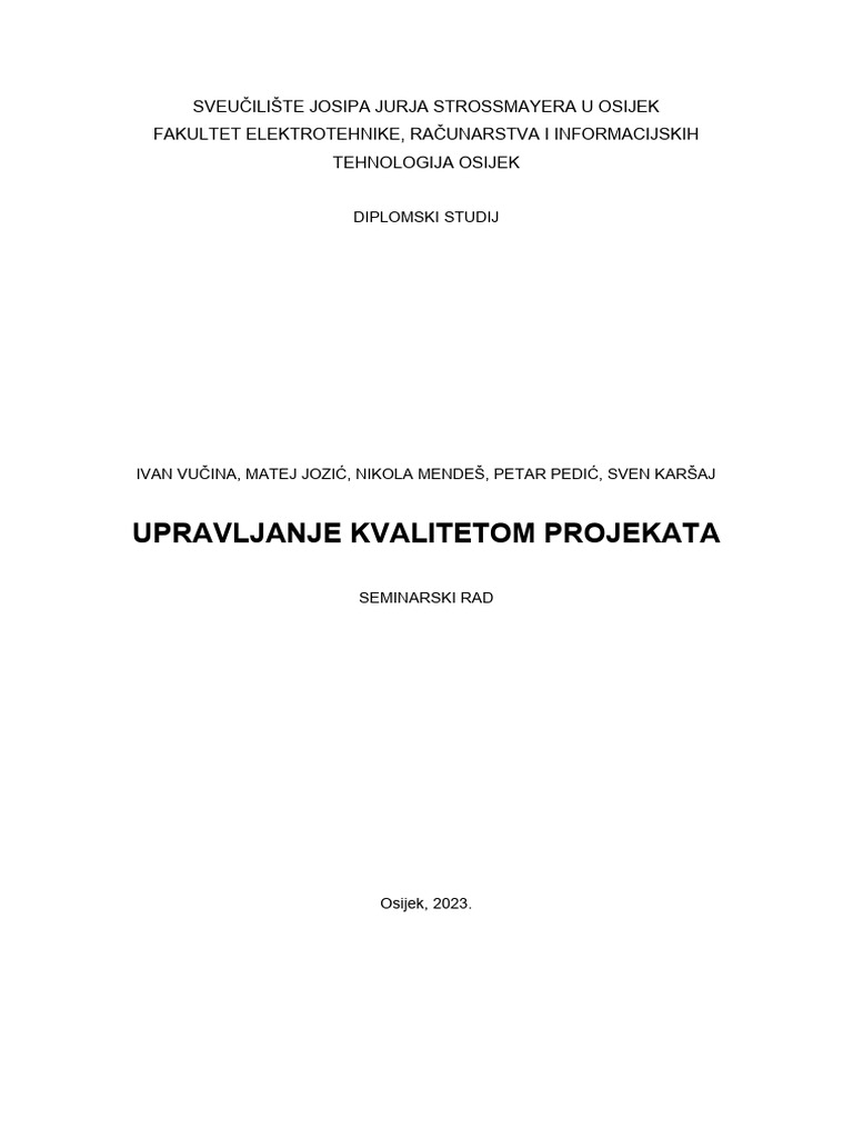 Upravljanje Kvalitetom Projekata | PDF