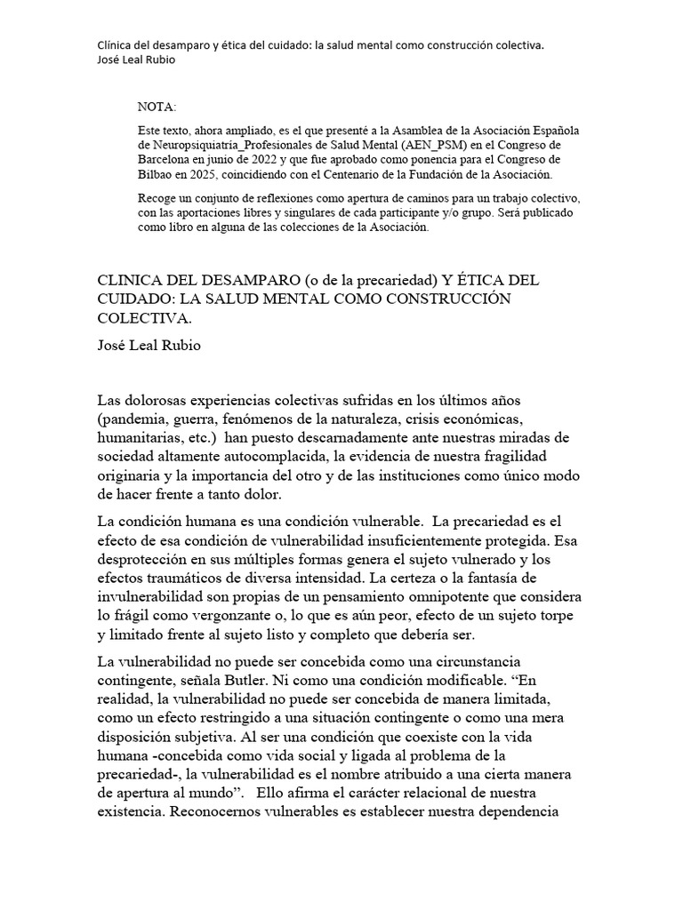 Clínica del desamparo y cuidado colectivo | PDF | Salud mental | Mente