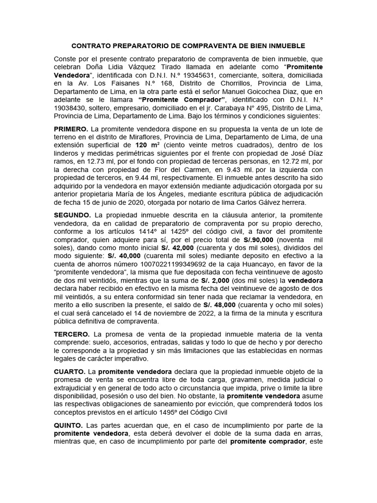 Contrato Preparatorio | Descargar gratis PDF | Derecho civil (sistema legal) | Ley común