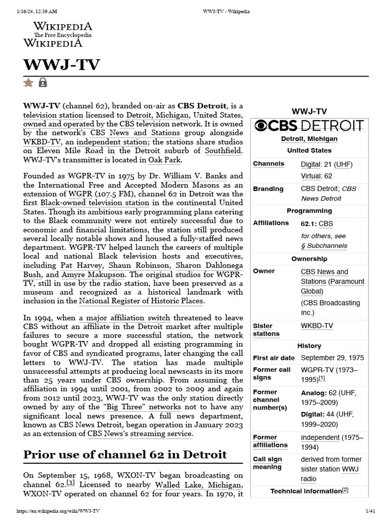 WWJ-TV - Wikipedia | PDF | Mass Media | Broadcasting