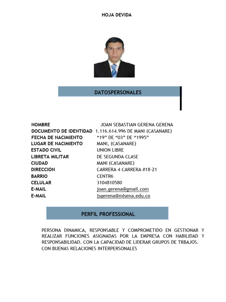 Hoja De Vida Sebastian Pdf