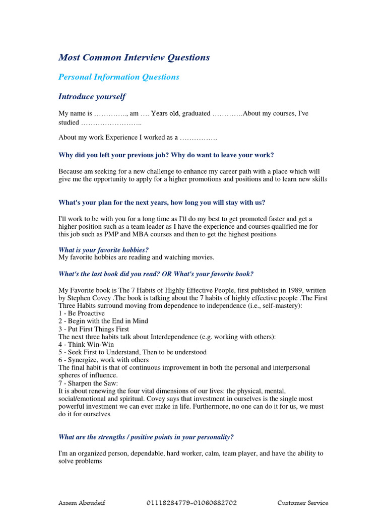 Most Common Interview Questions 22 | PDF
