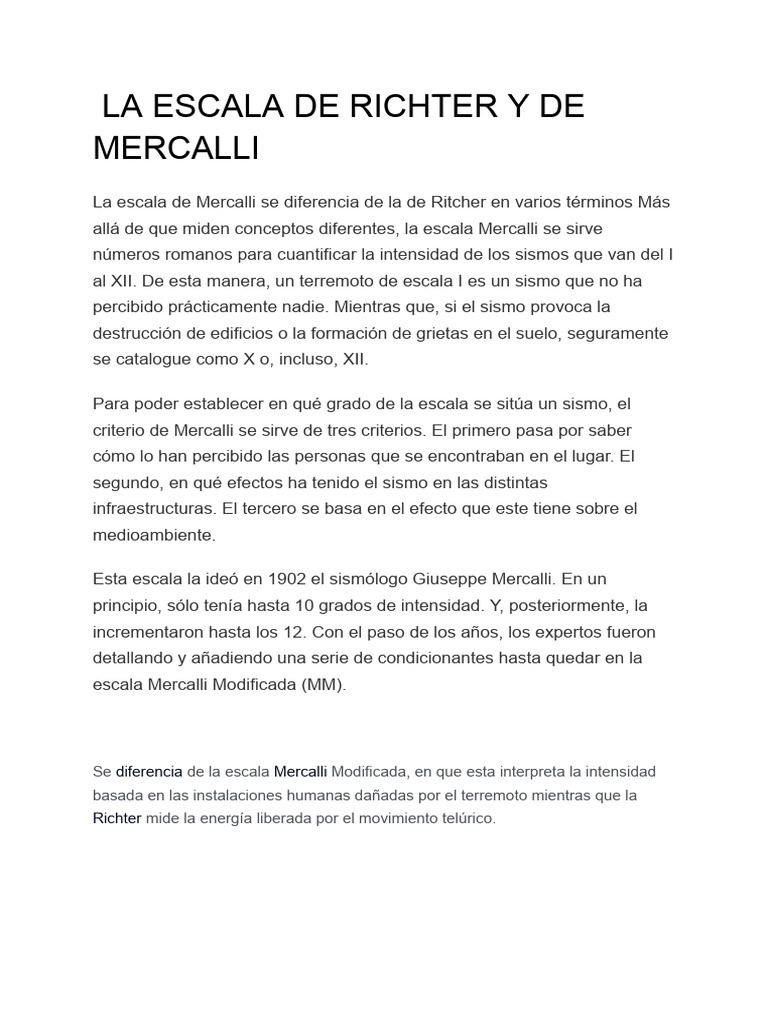 La Escala de Richter y de Mercalli | PDF | Historia