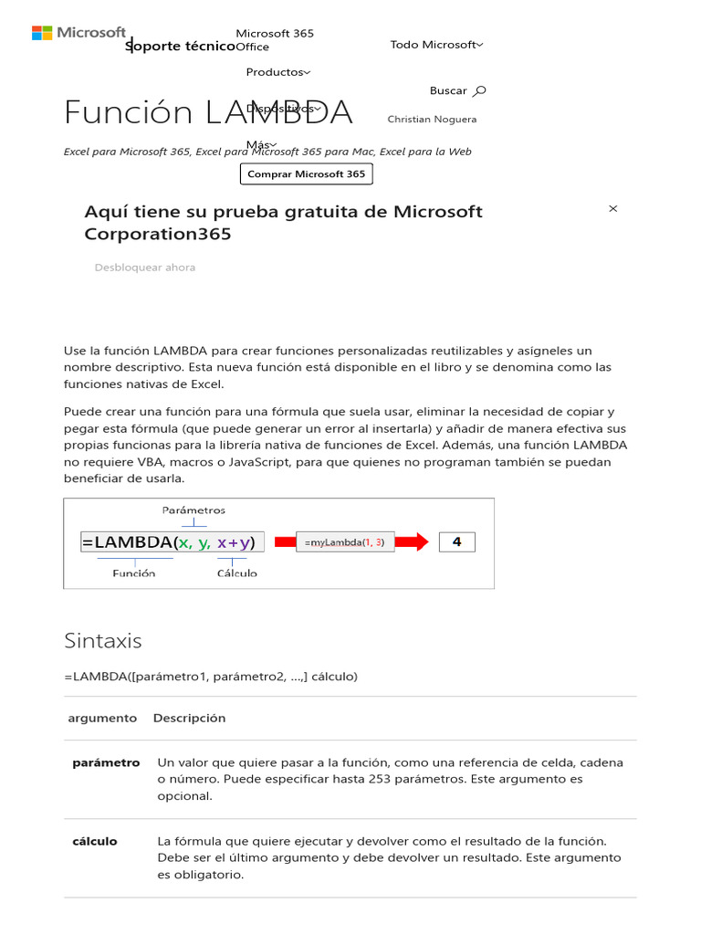 Función LAMBDA - Soporte Técnico de Microsoft | PDF | Microsoft ...