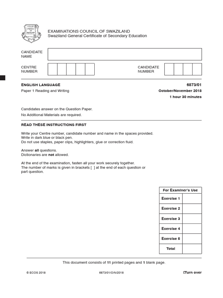 English Paper 1 2018 | PDF