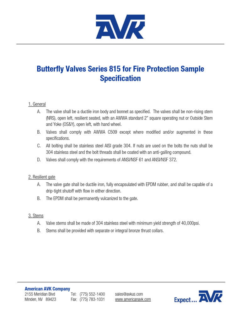Butterfly Valves Series 815 For Fire Protection Sample Specification ...