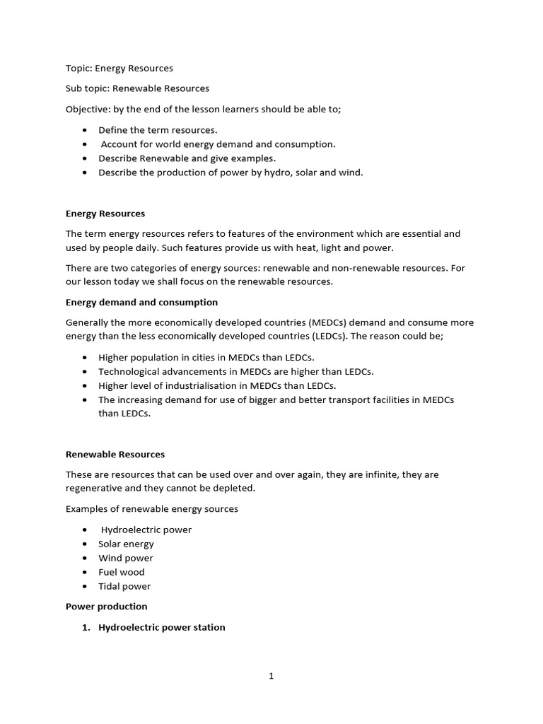 Energy Resources Renewable Energy | PDF | Hydroelectricity | Power Station