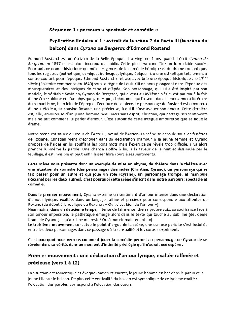Analyse de la scène du balcon de Cyrano | PDF