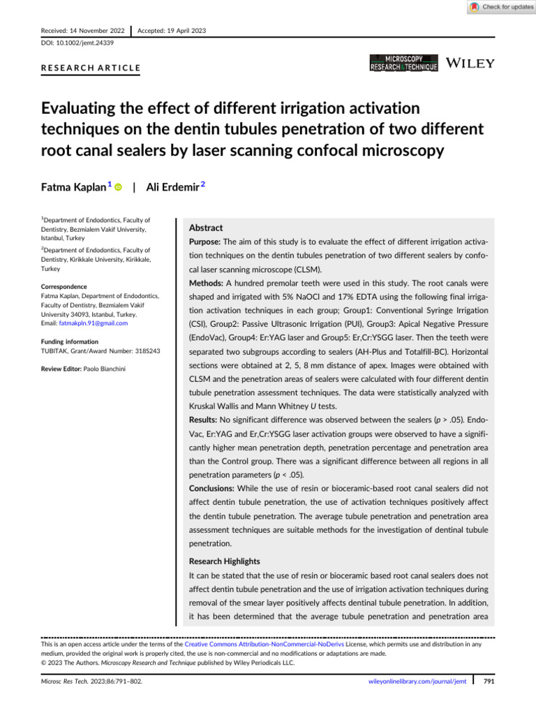 Microscopy Res Technique - 2023 - Kaplan - Evaluating The Effect of Different Irrigation ...