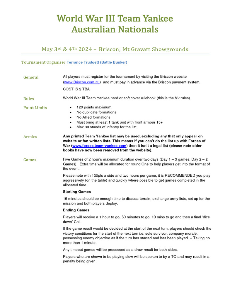 WW3 Player Pack BrisCon 2024 | PDF | Sports