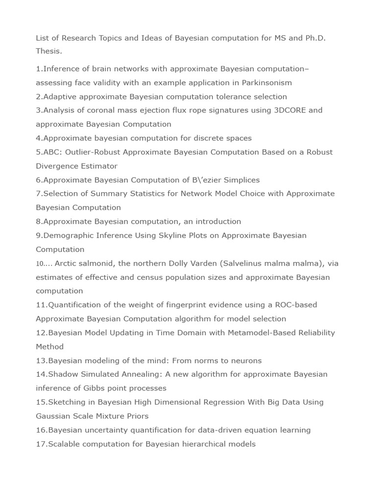 Research Topics For Bayesian Computation (MS and PHD) | PDF | Bayesian Network | Statistical ...