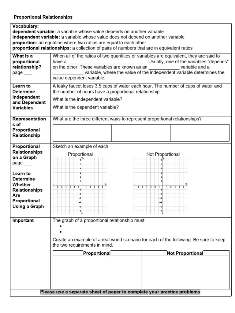 Proportional Relationships Guided Notes Flvs | PDF | Ratio | Variable ...