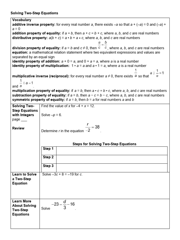 Solving Twostep Equations Guided Notes Flvs | PDF | Equations ...