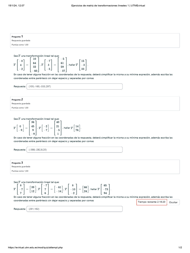 Ejercicios de matriz de transformaciones lineales 1 _ UTMEvirtual | PDF | Objetos matemáticos ...