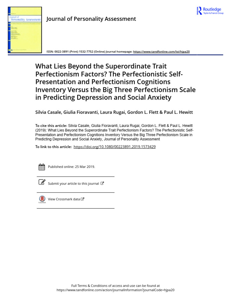The Perfectionistic SelfPresentation and Perfectionism Cognitions | PDF ...