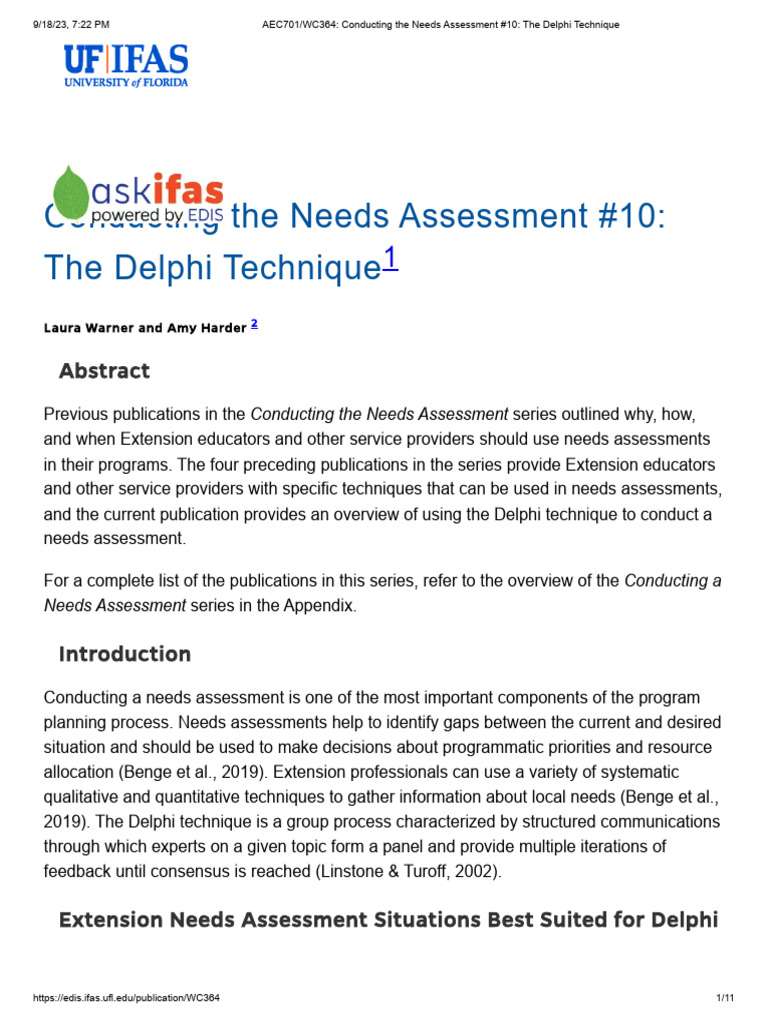 AEC701 - WC364 - Conducting The Needs Assessment #10 - The Delphi Technique | PDF | Needs ...