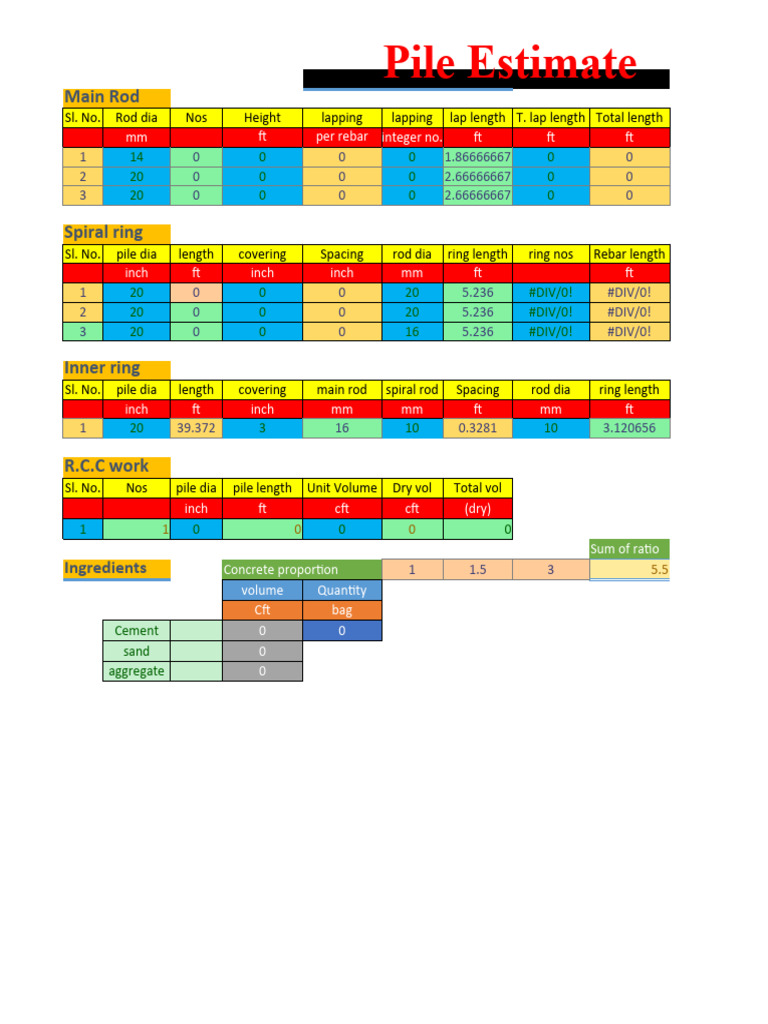 Pile Estimate Excel File | PDF | Length | Ratio