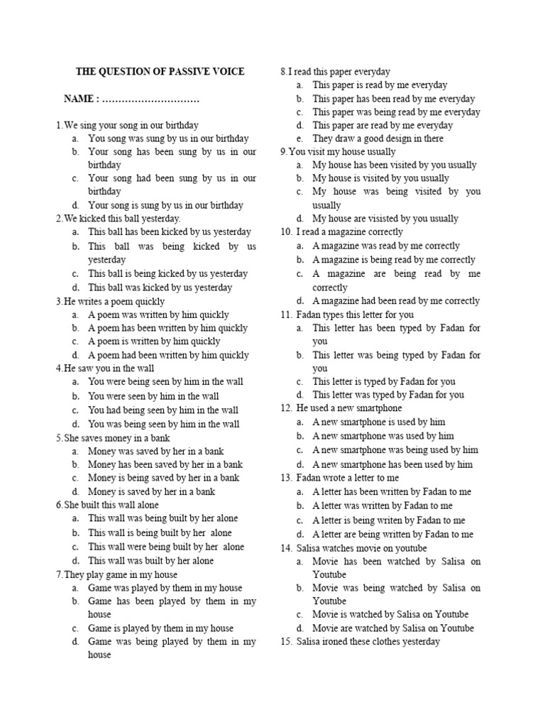 Passive Voice Multiple Choice Quiz | PDF