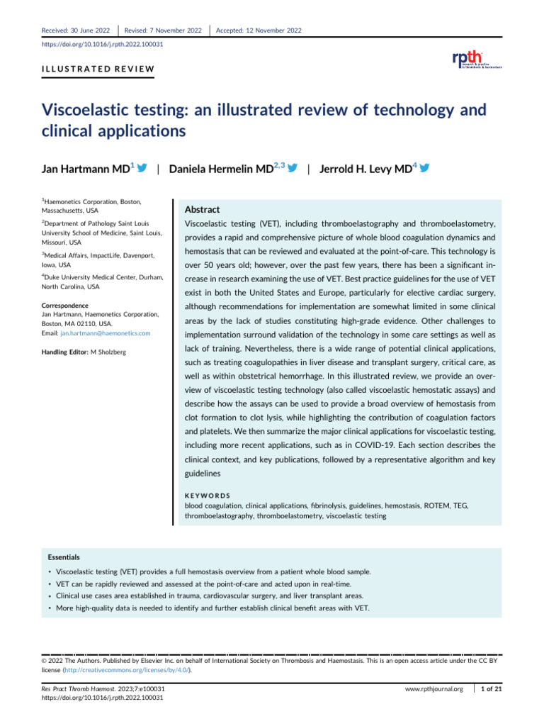 Viscoelastic Testing: An Illustrated Review of Technology and Clinical ...