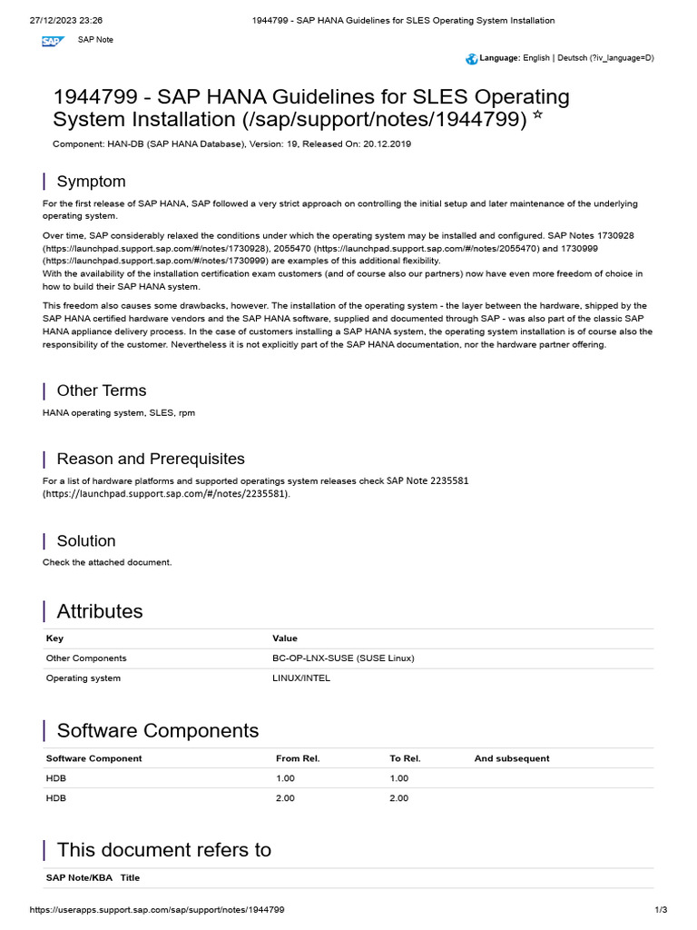 SAP HANA Guidelines For SLES Operating System Installation | PDF | Software Engineering ...