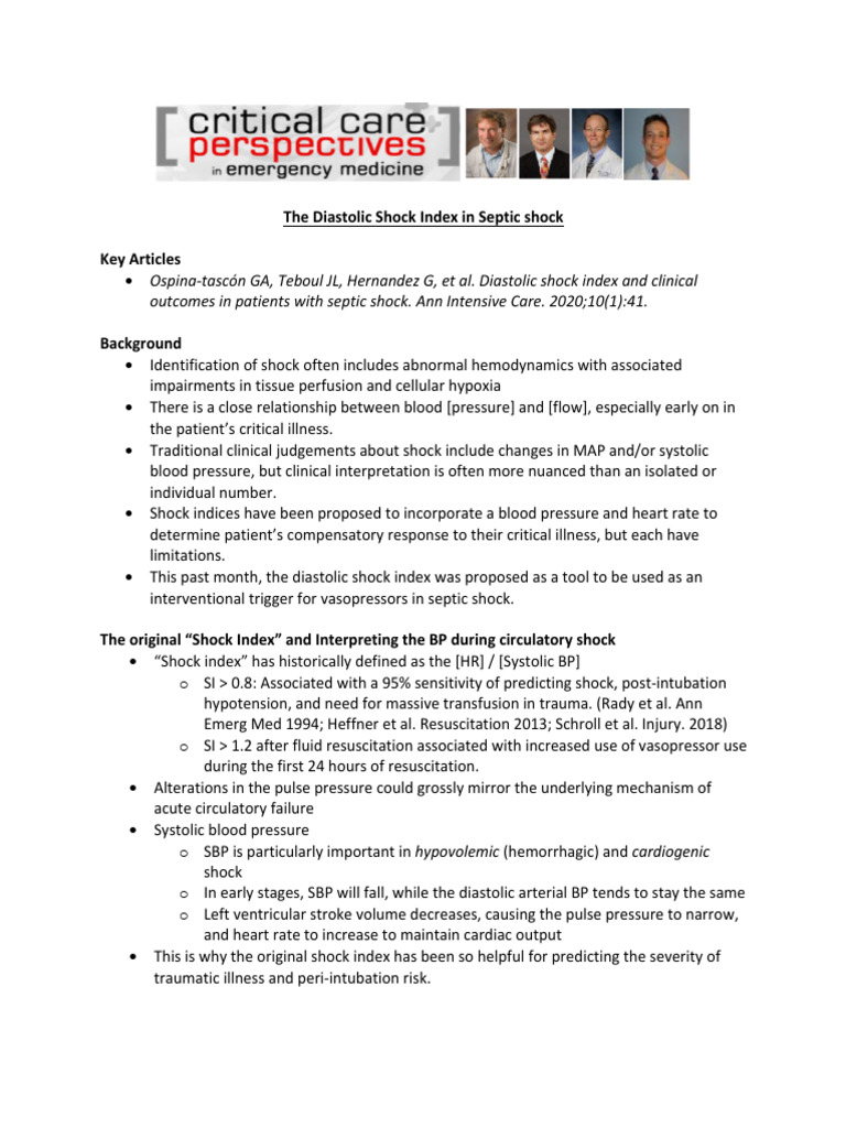 CCPEM Diastolic Shock Index in Sepsis 1 | PDF | Shock (Circulatory ...
