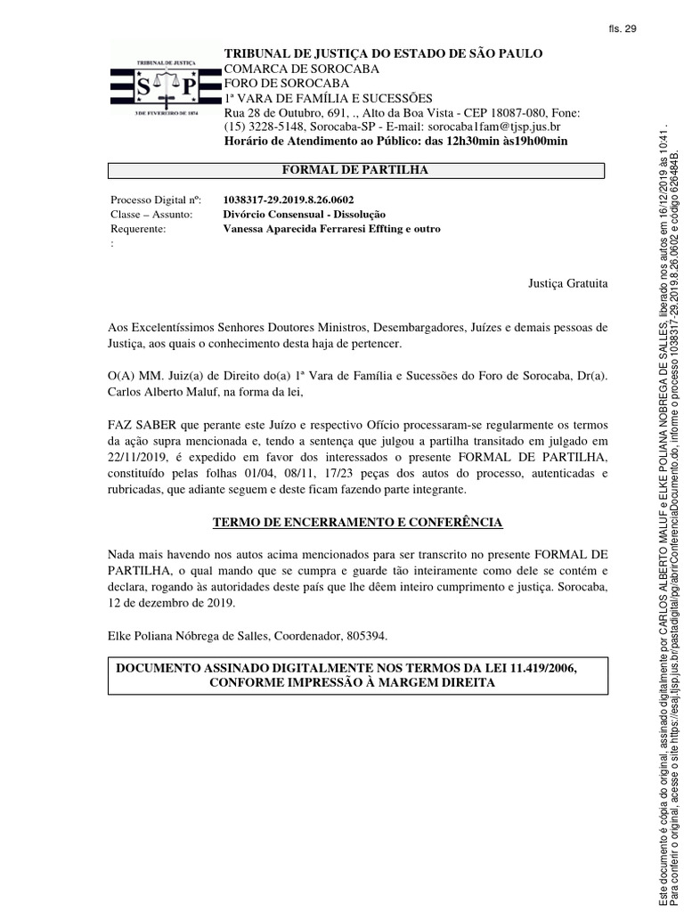 Formal de Partilha Completo | PDF | Divórcio | Sentença (jurídico)