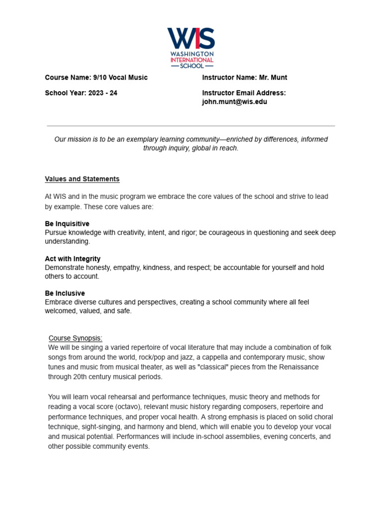 9 10 Vocal Music Syllabus | PDF | Singing | Cognition