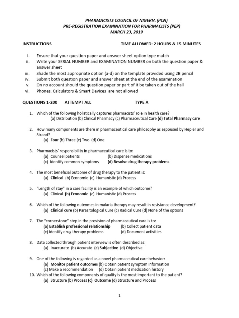 PEP Exam | PDF | Pharmacy | Pharmacist