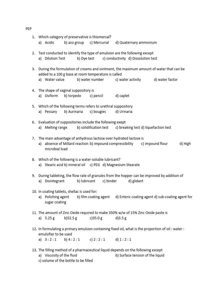PEP Past Questions | PDF | Tablet (Pharmacy) | Pharmacy