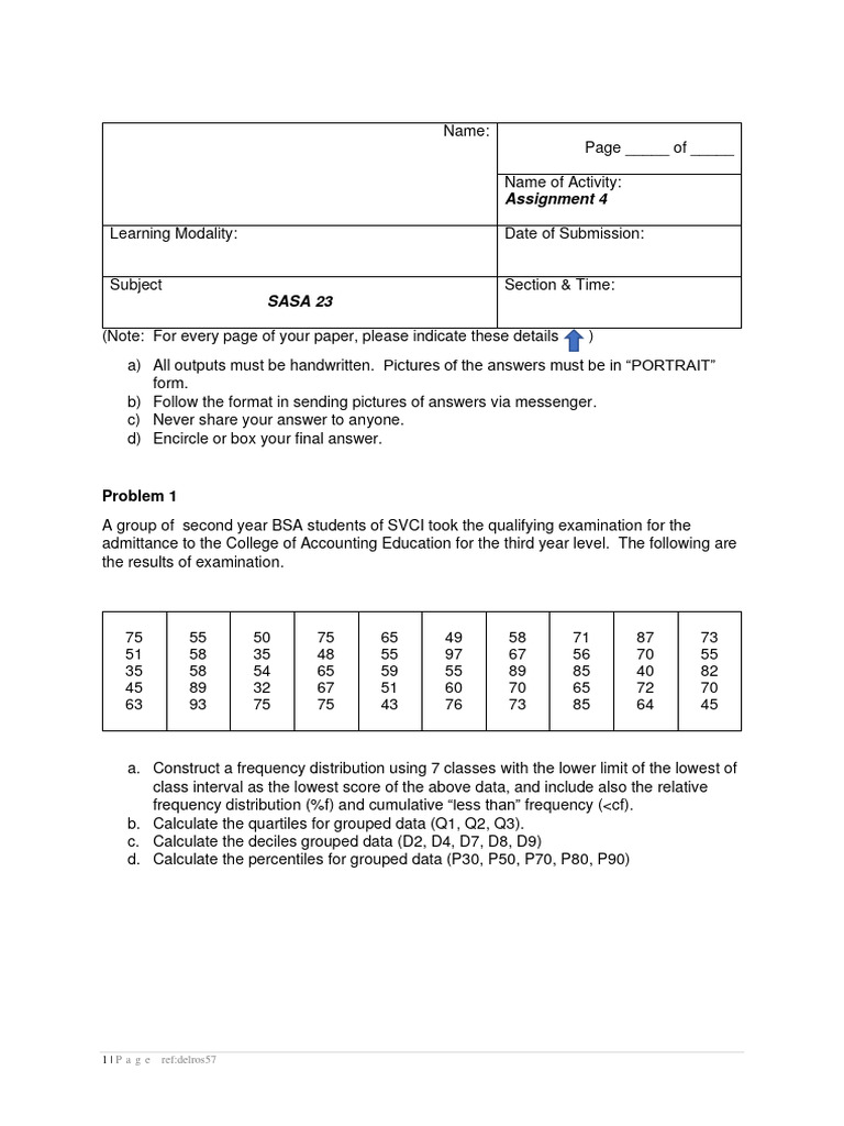 Assignment 4 Module 3A QuartDecPercent For Grouped Data | PDF ...