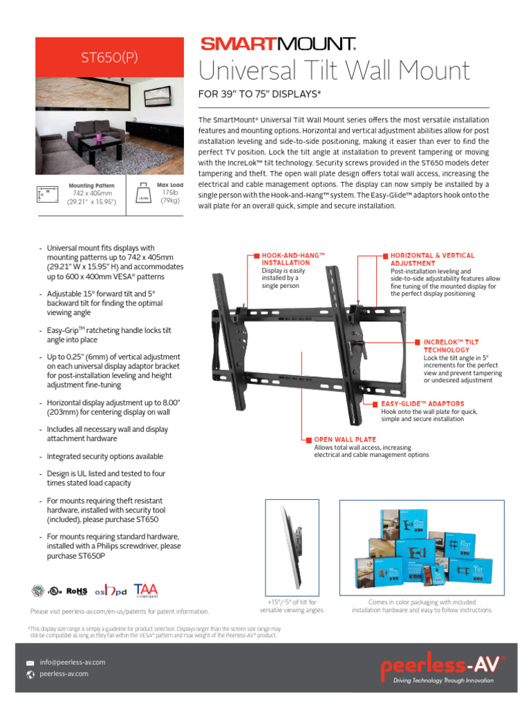 Universal Tilt Wall Mount - Datasheet | PDF | Manufactured Goods ...