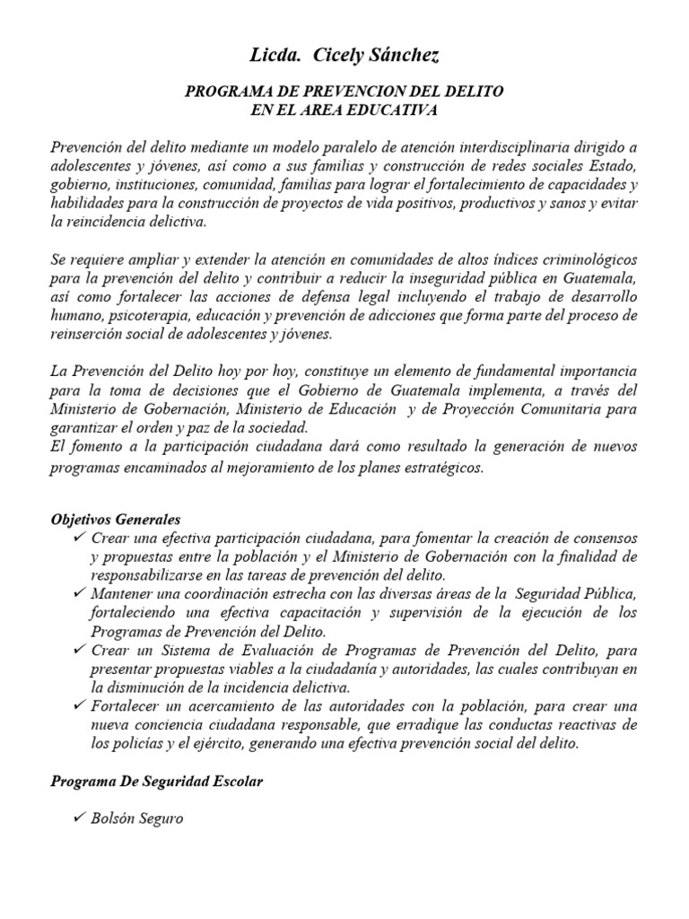 Programa de Prevencion Del Delito Escolar | PDF | Prevención del crimen ... Programa de Prevencion Del Delito Escolar | PDF | Prevención del crimen ...