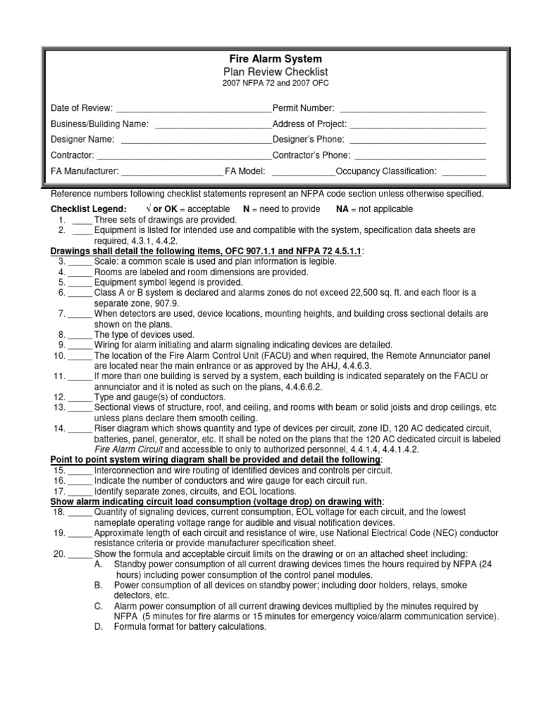 NFPA 72 Fire Alarm System Checklist | PDF | Telephone | Security Alarm