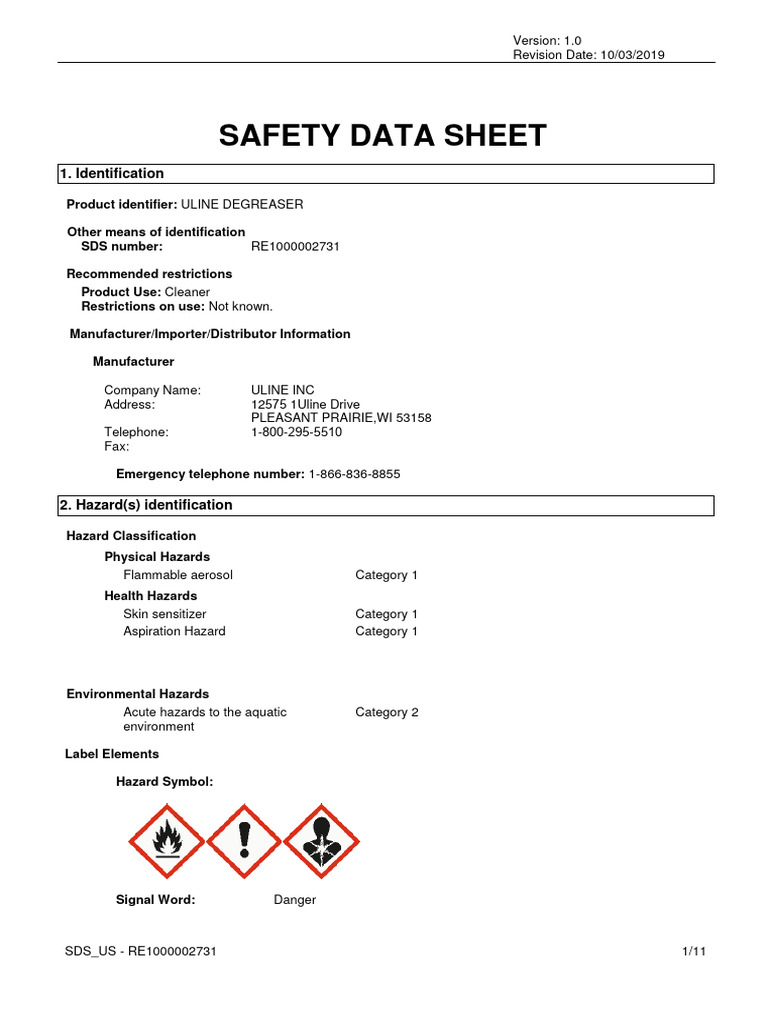 SS-9982 Desengrasante para Manos Uline | PDF | Hazards | Occupational ...