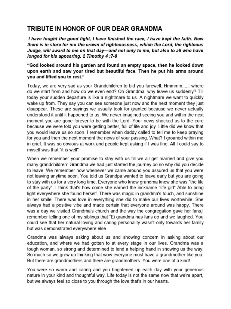 Tribute by Grandchildren | PDF | Grandparent