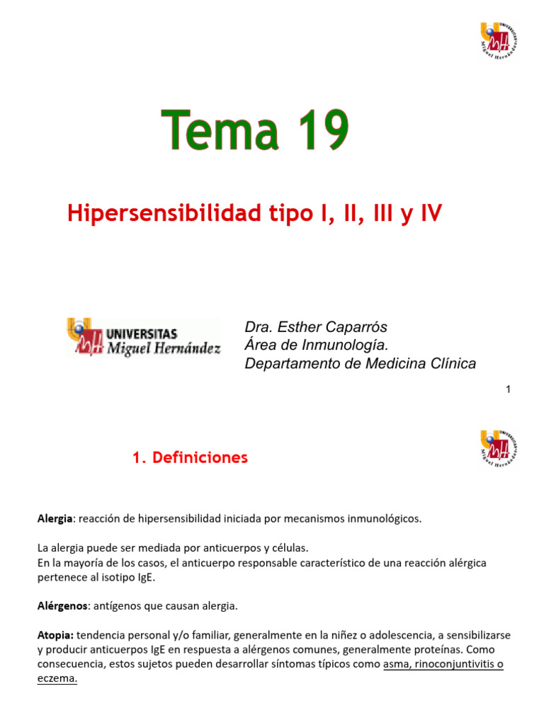 Tema 19 Hipersensibilidad Tipos I, II, III y IV | PDF | Alergia | Anticuerpo