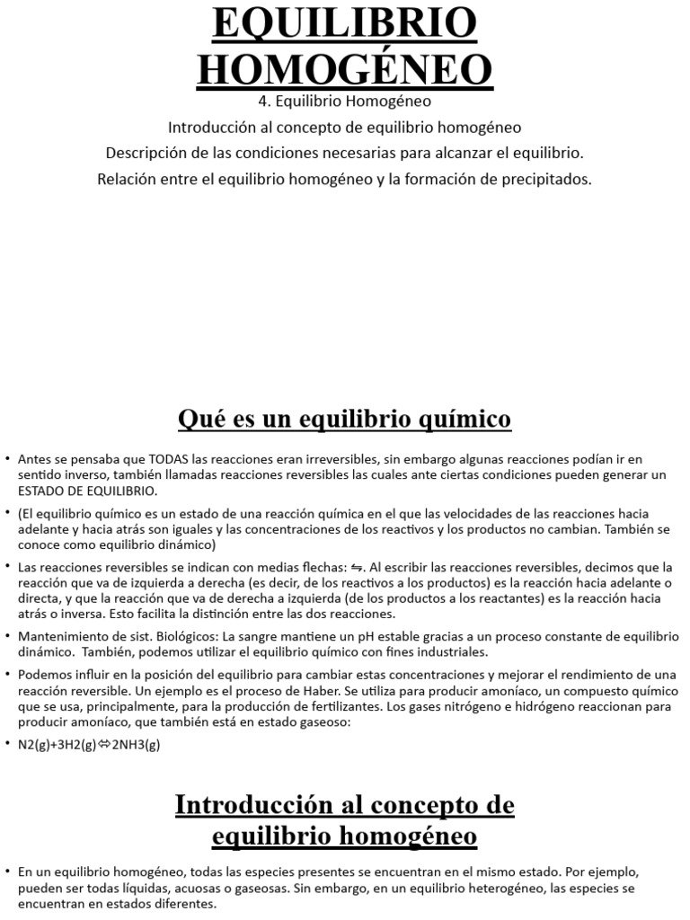 Equilibrio Homogéneo en Química | PDF | Equilibrio químico | Mezcla
