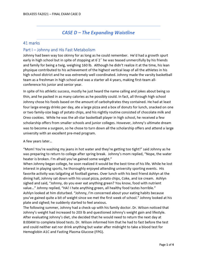 Case D - The Expanding Waistline - STUDENT 2021 | PDF | Prediabetes ...