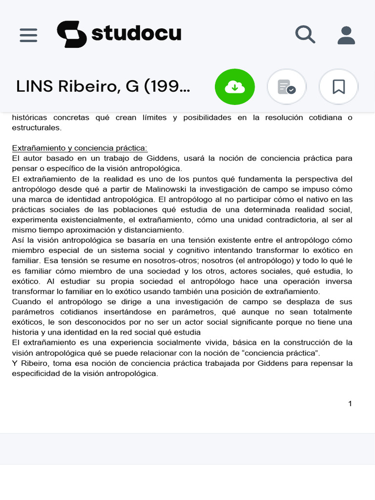 LINS Ribeiro, G (1999) "Descotidianizar. Extrañam | PDF | Antropología | Realidad