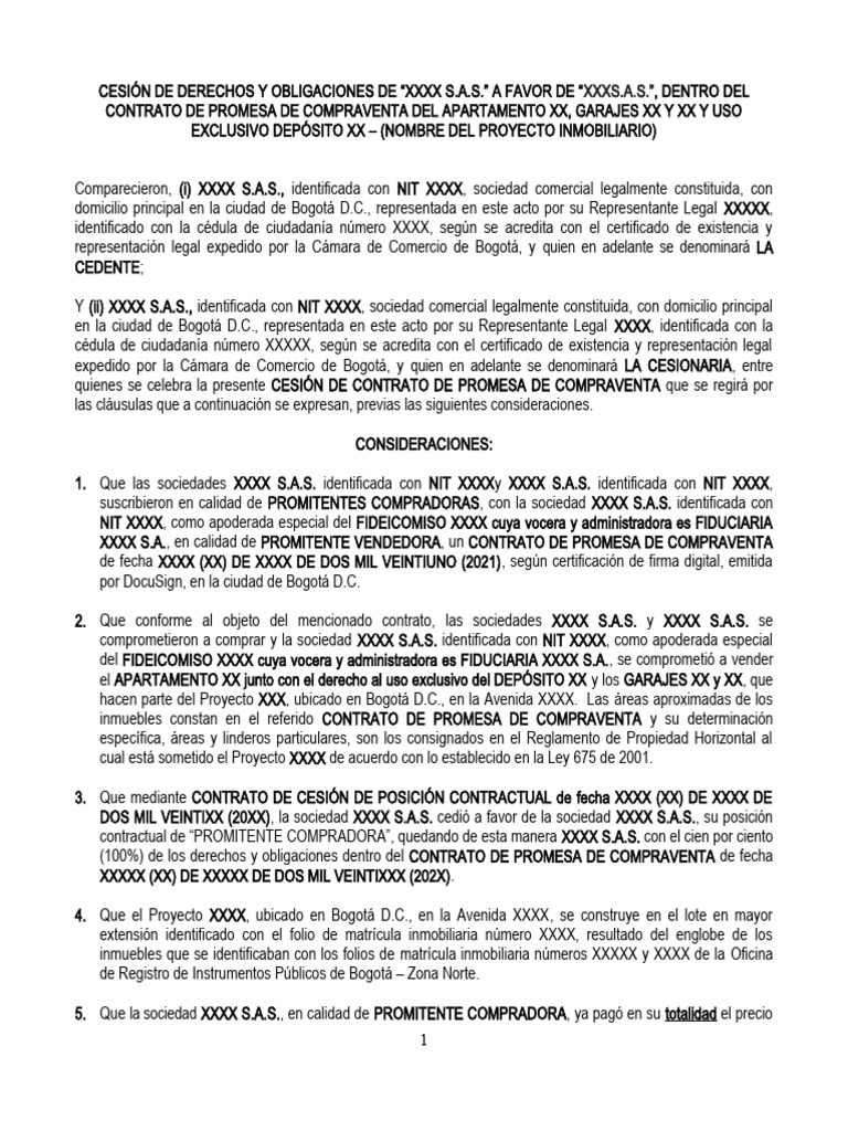 Modelo Cesión de Promesa de Compraventa de Un Apto | PDF