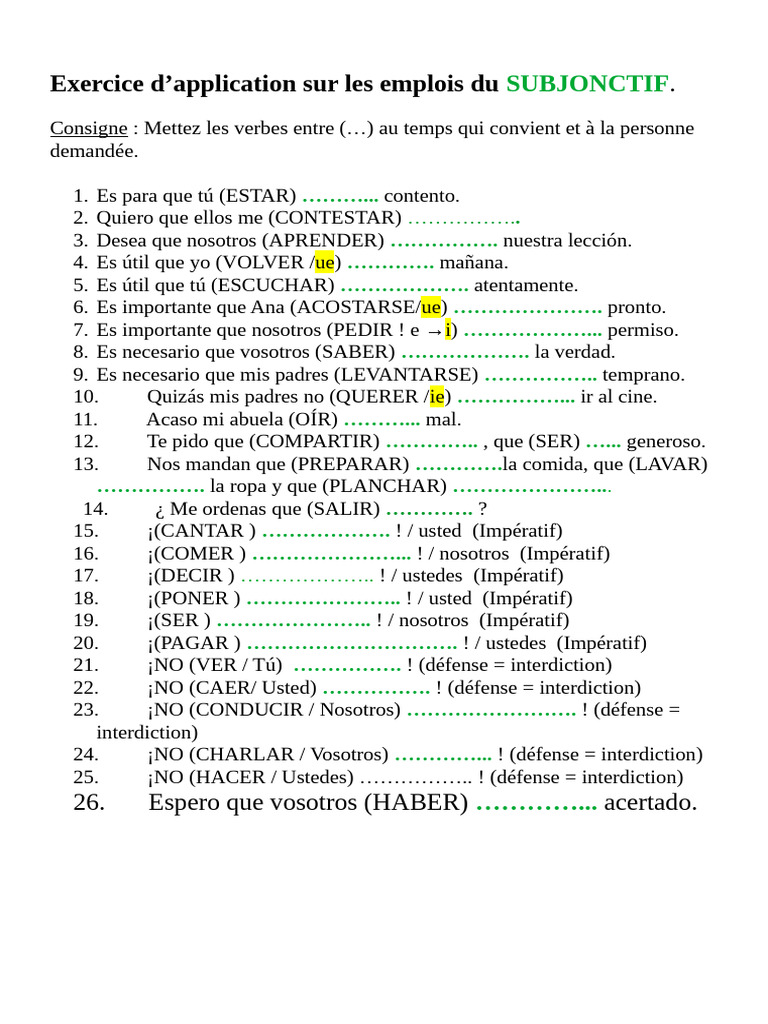 SUBJONCTIF N°2 Exercice | PDF