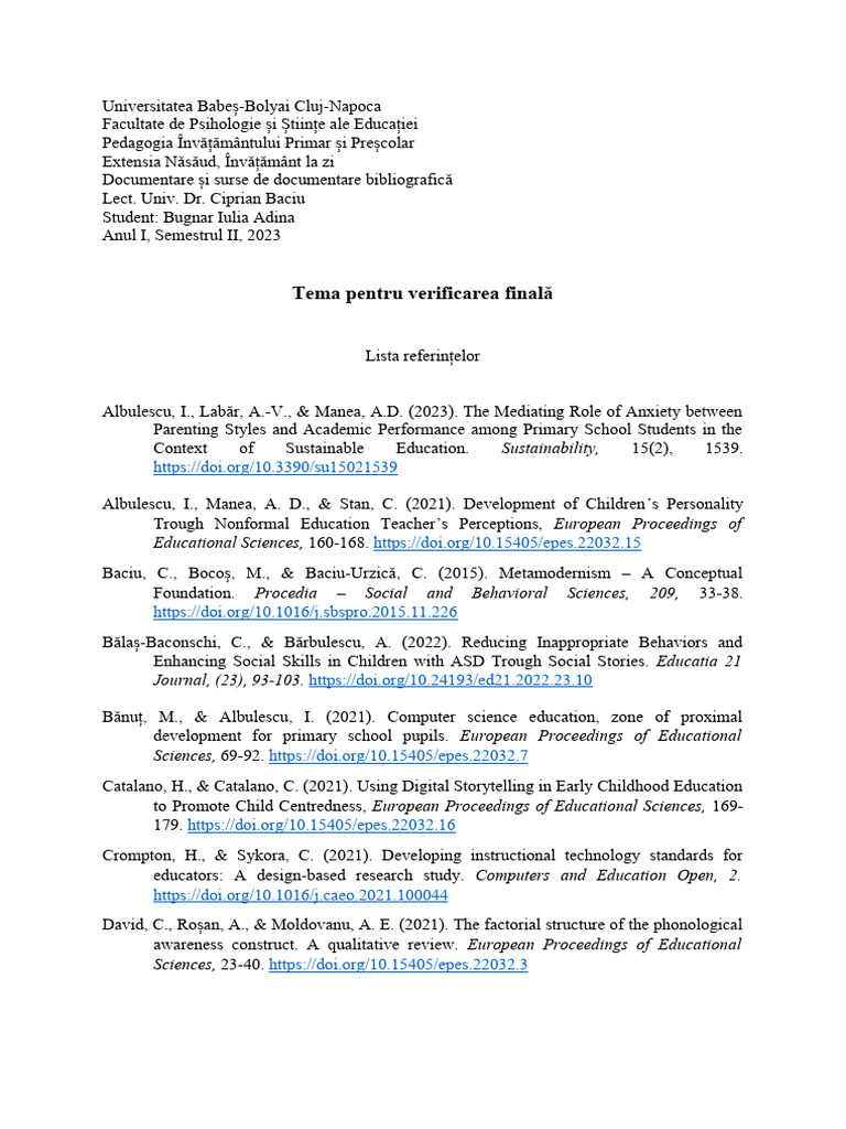 Tema Finala | PDF | Pedagogy | Cognition