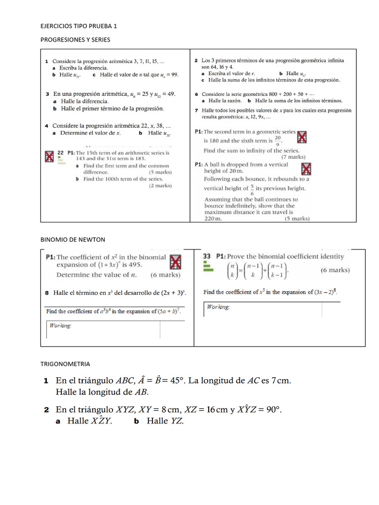 Math Ib Ejercicios Tipo Prueba 1 | PDF