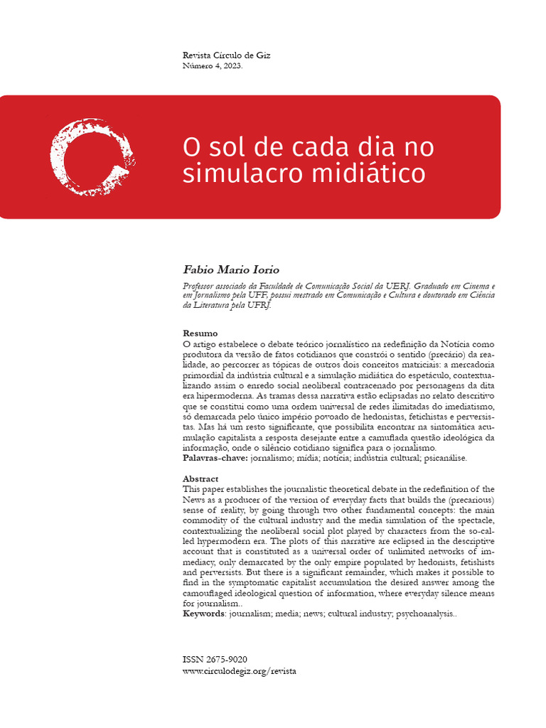 O Sol de Cada Dia No Simulacro Midiático (Fábio Mário Iorio) | PDF | Mídia de massa | Theodor W ...
