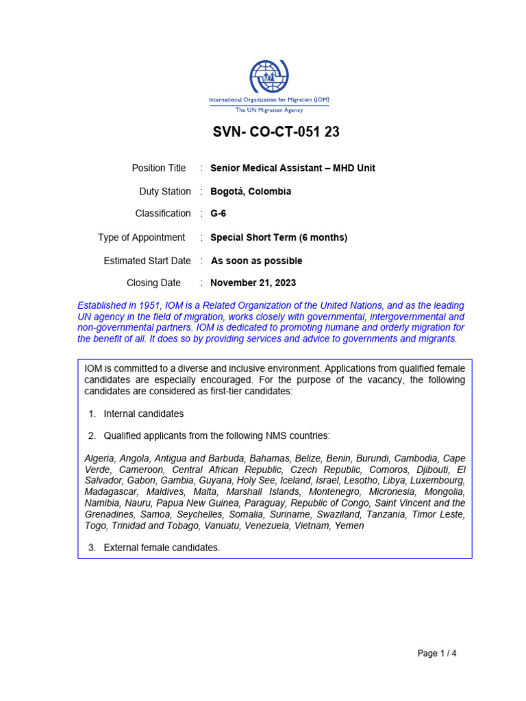 SVN Co CT 051 23 Senior Medical Assistant - g6 | PDF | Leadership ...