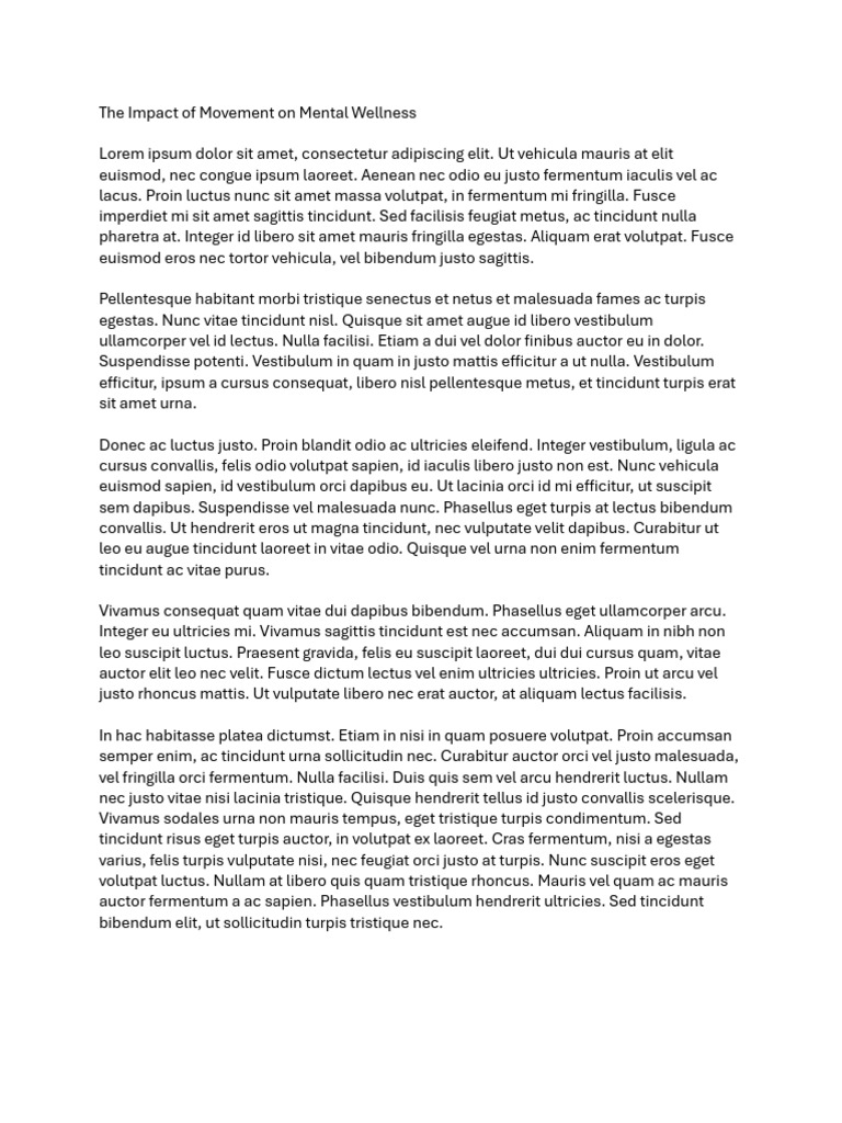 The Impact of Movement On Mental Wellness | PDF