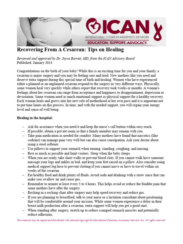 Recovering From A Cesarean-ICAN | PDF | Breastfeeding | Caesarean Section